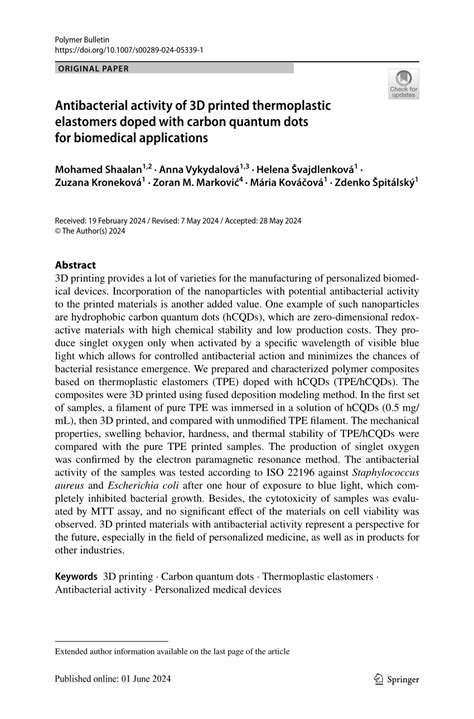 Pdf Antibacterial Activity Of 3d Printed Thermoplastic Elastomers