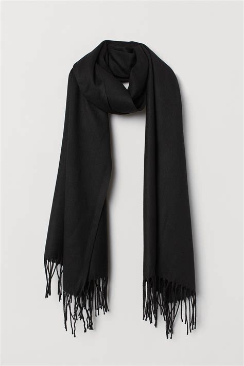 H m Scarves Vävd Scarf Svart Polyester viskos Écharpe tissée Echarpe