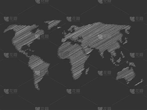 白色粉笔在黑暗的教室黑板上涂写世界地图。手涂鸦绘画。矢量图
