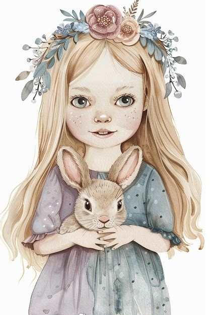Premium Photo There Is A Girl Holding A Rabbit In Her Arms Generative Ai