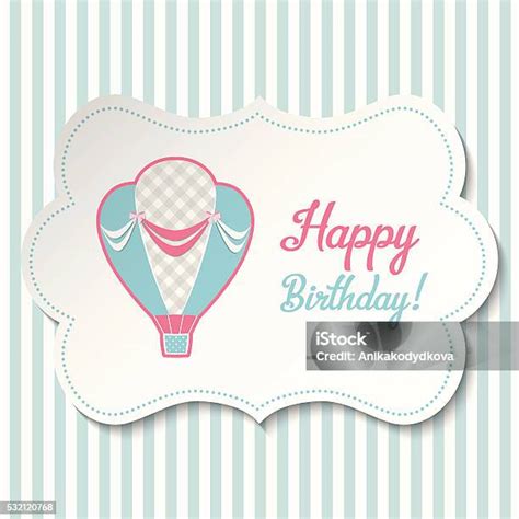 Kartu Ucapan Vintage Dengan Balon Udara Panas Ilustrasi Ilustrasi Stok