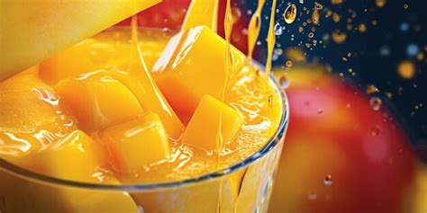 Premium Ai Image Mango Juice Closeup On The Table Fresh Juice