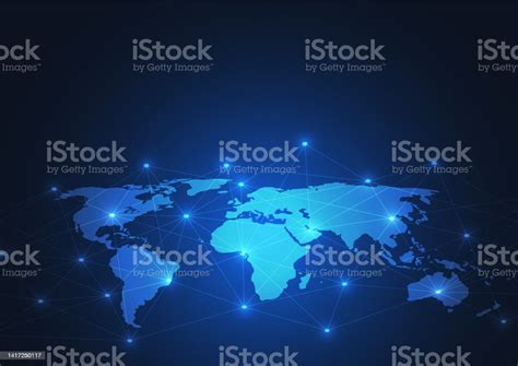 글로벌 네트워크 연결입니다 세계 지도 포인트와 라인 구성의 개념은 글로벌 비즈니스 벡터 일러스트 레이 션 3차원 형태에 대한 스톡 벡터 아트 및 기타 이미지 Istock