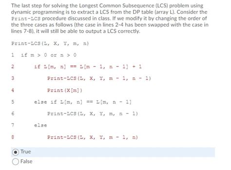 Solved The last step for solving the Longest Common | Chegg.com