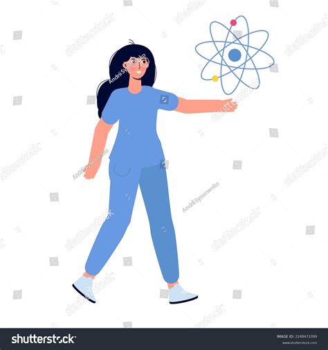 Woman Scientists Showing Atomic Model Vector Stock Vector Royalty Free Shutterstock