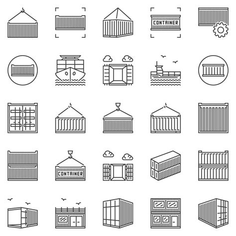 Shipping Container Outline Icons Set Freight Containers Linear