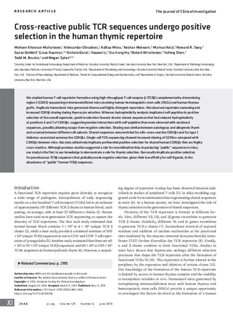 Pdf Cross Reactive Public Tcr Sequences Undergo Positive Selection In
