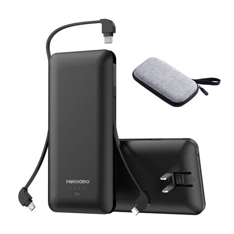 Ultra Slim Ac Plug Power Bank Charger Built In Lightning Cable Micro