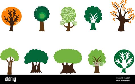 Set Of Tree Symbols As A Signs Or Emblems Stock Vector Image And Art Alamy