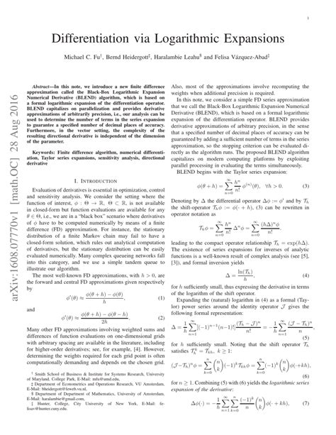 Pdf Differentiation Via Logarithmic Expansions