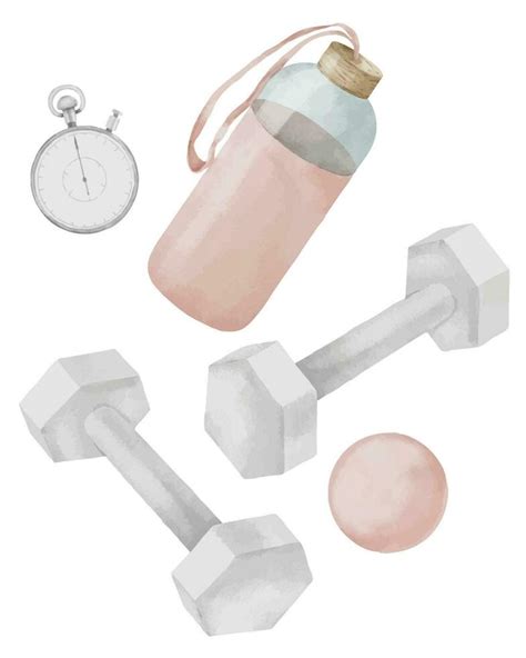 Water Bottle With Dumbbells And Stopwatch Clipart Female Fitness