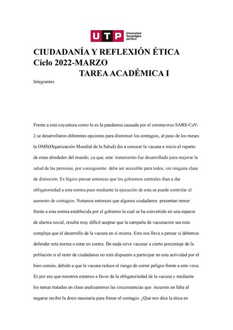Ensayo de ética Ciudadanía y reflexión etica UTP Studocu