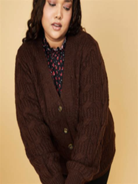 Buy Max Women Plus Size Brown Cable Knit Cardigan Sweaters For Women