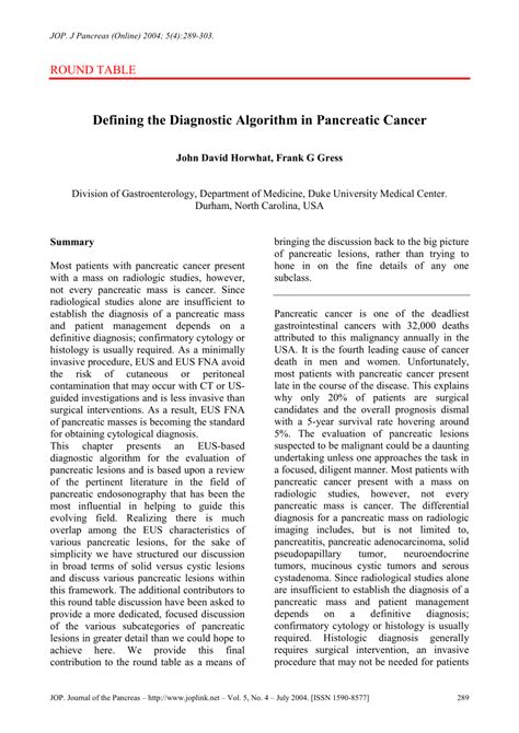 Pdf Defining The Diagnostic Algorithm In Pancreatic Cancer