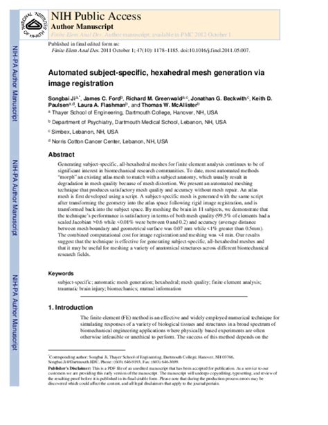 Pdf Automated Subject Specific Hexahedral Mesh Generation Via Image