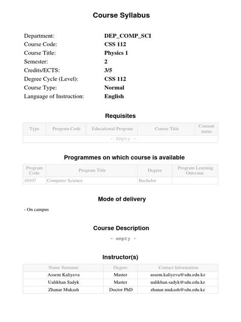 Physics Syllabus Pdf Academic Degree Physics