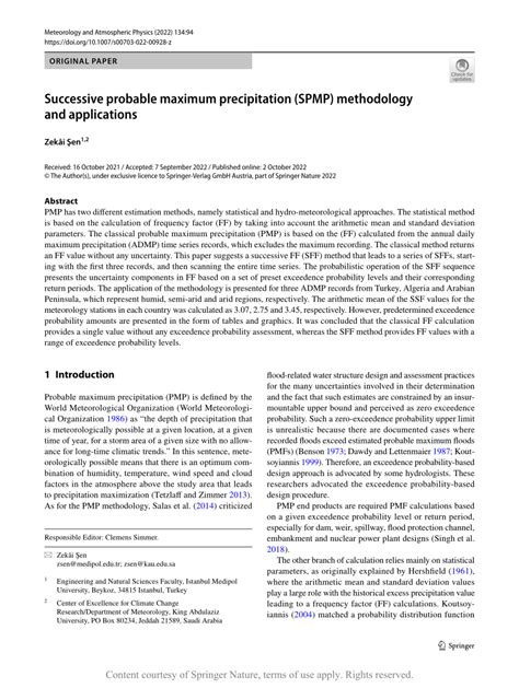 Successive Probable Maximum Precipitation Spmp Methodology And Applications Request Pdf