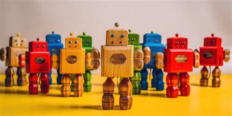 Un Grupo De Robots De Madera Uno Al Lado Del Otro Imagen Generativa De