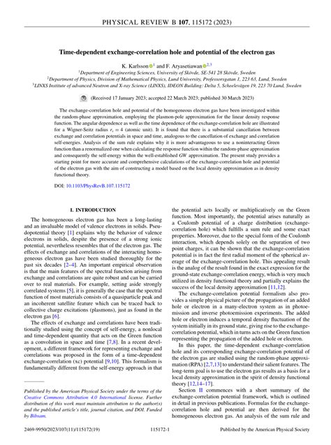 PDF Time Dependent Exchange Correlation Hole And Potential Of The
