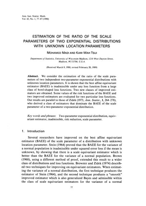 Pdf Estimation Of The Ratio Of The Scale Parameters Of Two