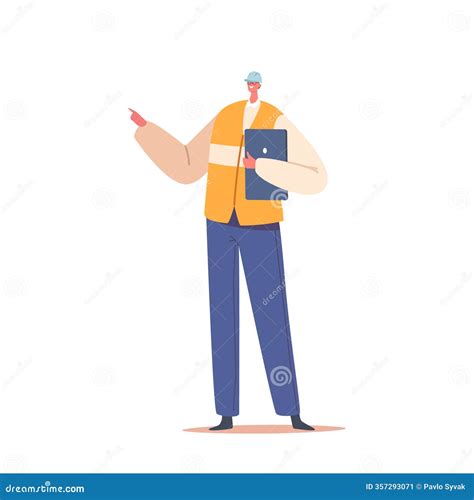 Factory Engineer Male Character Using Tablet To Monitor Production Process Analyze Data