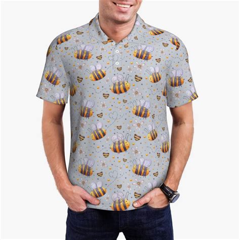 Fuzoiu Bee Print Mens Polo Shirts Short Sleevegolf Shirts For Men