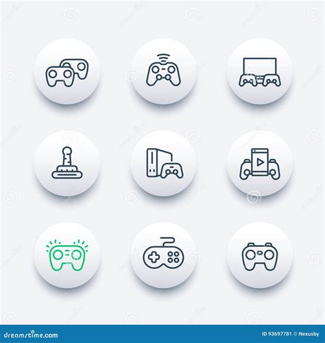 Gamepads Icons Set In Line Style Stock Vector Illustration Of Contour Linear 93697781