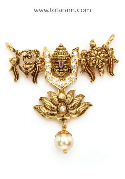 22k Gold Balaji Shanku Chakra Namam Pendant With Cz And Japanese