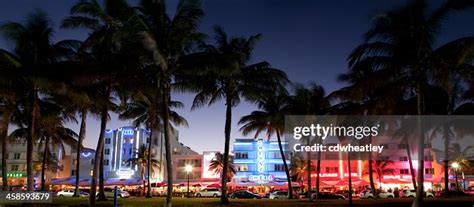 Panorama Of Nightlife On Ocean Drive South Beach Miami Florida High Res