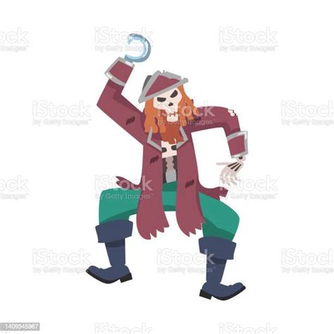 해적 또는 Buccaneer 스켈레톤 In Rags With Hook Dancing Vector Illustration 걸레에