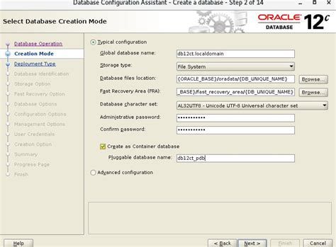 Database Configuration Assistant Dbca Creating Databases 12c Pdb On Linux76 Typical Im