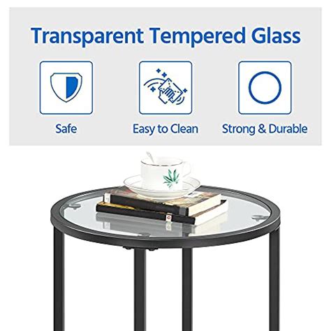 Yaheetech Glass End Table Set Of 2 Round Side Tables Small Accent Black Round Glass Table Set