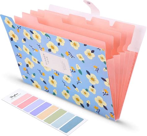 Skydue Expanding File Folders With 8 Lables Floral Printed Accordion Document