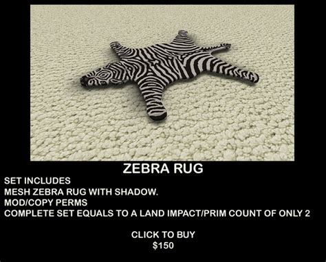 Second Life Marketplace Realistic Mesh Zebra Rug