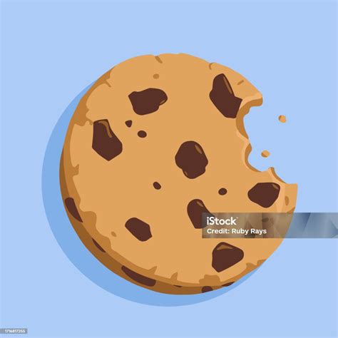 Chocolate Chip Cookie With Bite Mark Vector Illustration Stock