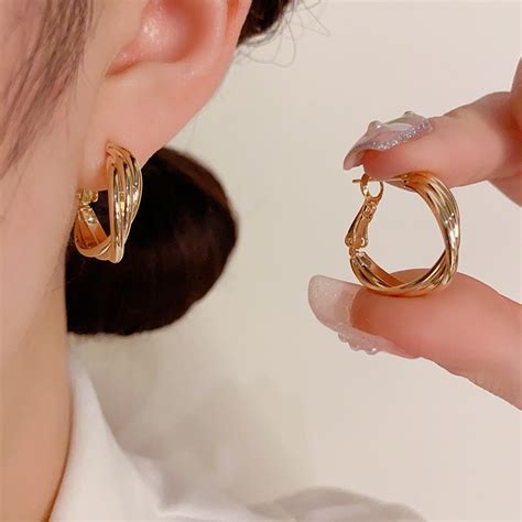 14k Gold Plated Twisted Hoop Earrings Ella18