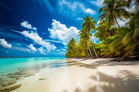 Una Playa Con Palmeras Y Un Cielo Azul Foto Premium