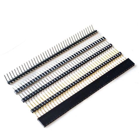 10pcs 40 Pin Single Row Female Male Pin Header Connector Gold 40 Pin Single Row Round Hole Right