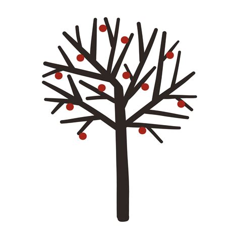 Tree With No Leaves And Red Fruits Hand Drawn Christmas Winter