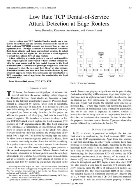 Pdf Low Rate Tcp Denial Of Service Attack Detection At Edge Routers