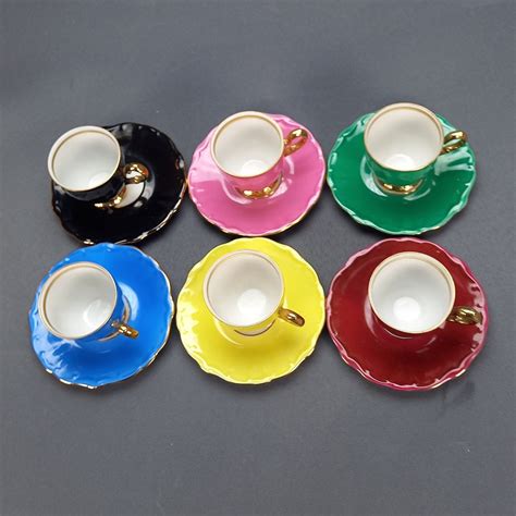 Vintage Bareuther Bavaria Set Of 6 Porcelain Cup And Saucers In Six