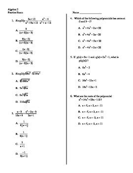 Algebra Common Core Practice Test By Kennedy S Classroom Resources