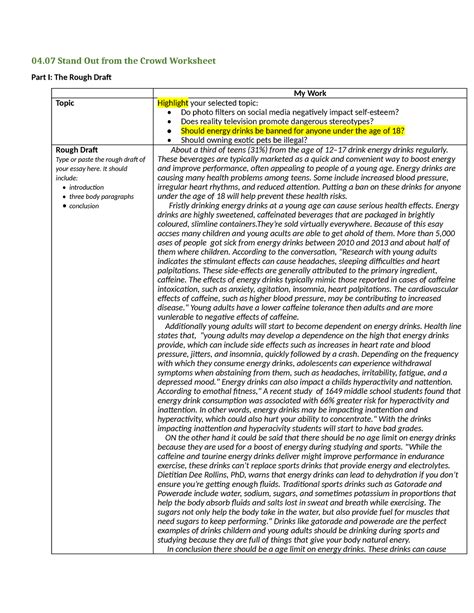 04 07 Worksheet 04 Stand Out From The Crowd Worksheet Part I The