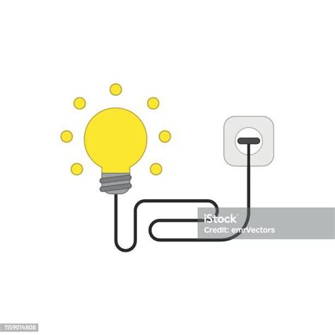 平面設計風格向量概念燈泡與電線插入插座的白色彩色輪廓向量圖形及更多協助圖片 協助 插頭 支持 Istock
