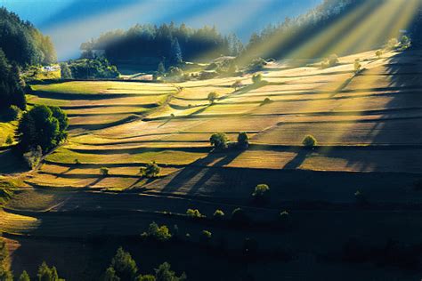 산 풍경에서 장엄한 일몰입니다 따뜻한 햇빛에 산에 아름 다운 보기 0명에 대한 스톡 사진 및 기타 이미지 0명 가을 경관