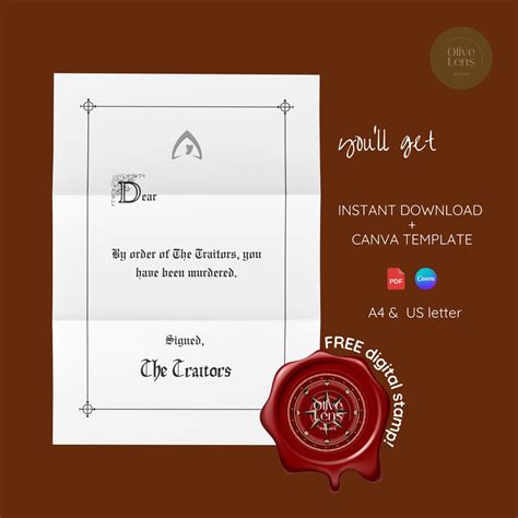The Traitors Murder Letter Template Editable Canva Pdf A4 And Us