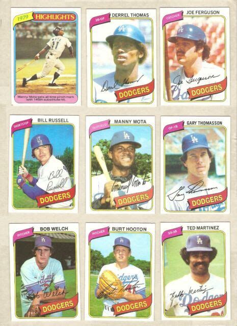 1980 Topps Los Angeles Dodgers Team Set 28 Cards Nm Ebay