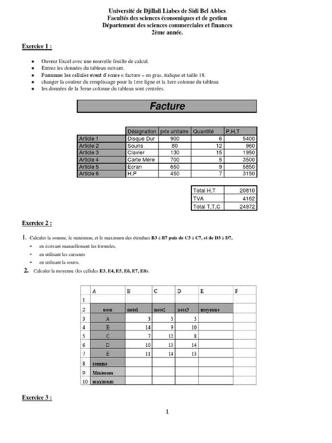 Feuil De Tp Excelpdf