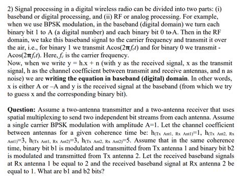 Solved Signal Processing In A Digital Wireless Radio Can Be
