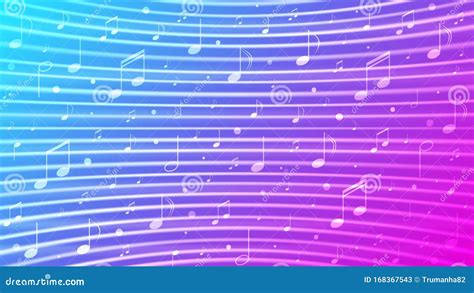 Vector Music Notes In Blue And Pink Gradient Background With Shining